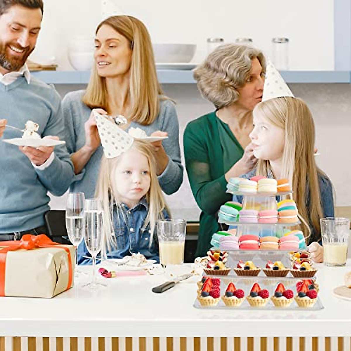 5 Tiers Square Macaron Tower Stand, Plastic Transparent Cake Stand Macaroon Display Rack Desserts Cupcake Holder Platter for Wedding, Birthday Party, Baby Shower, Party Decor by Greatstar