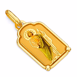 14k REAL Yellow Gold Religious Saint Jude Enamel Picture Charm Pendant