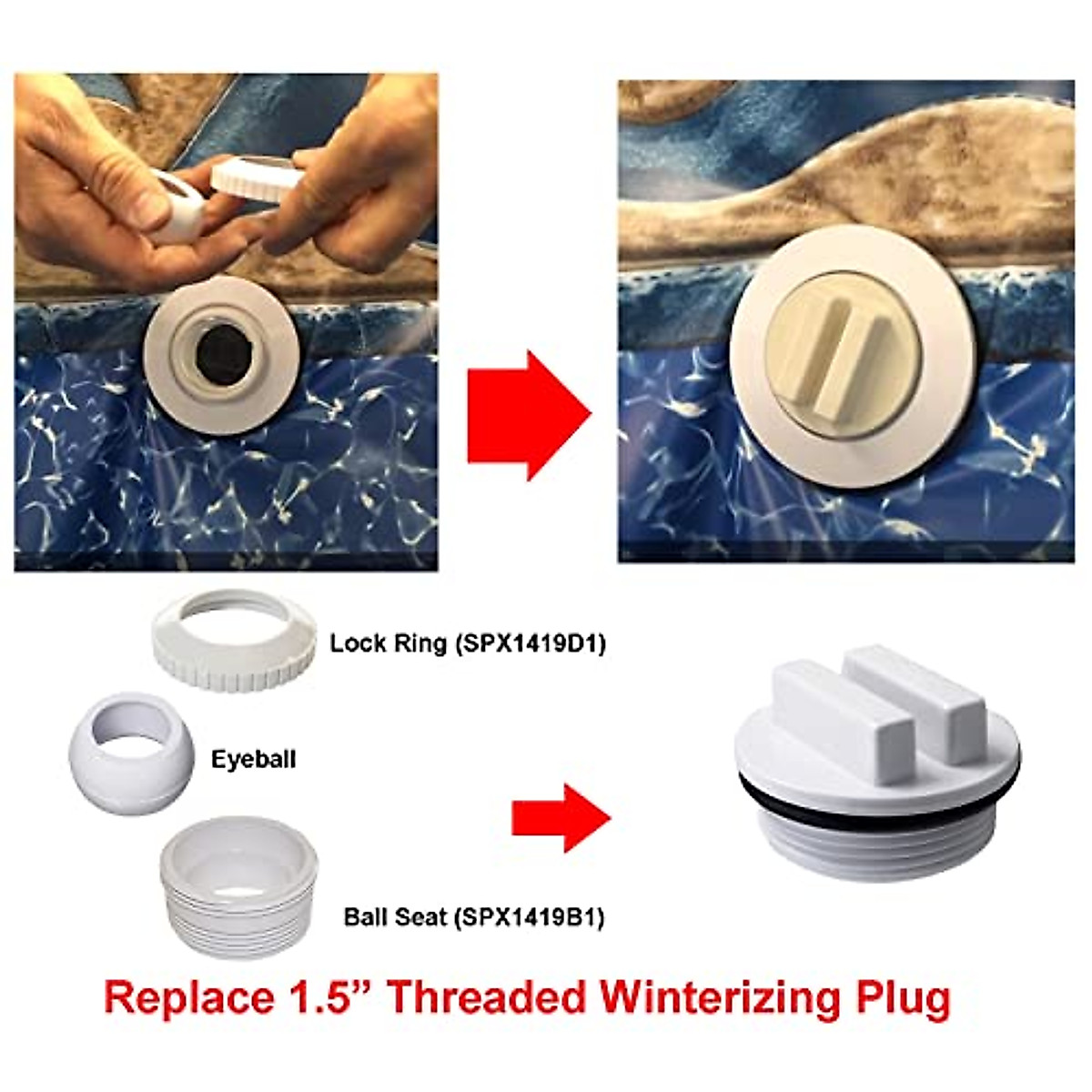 PoolSupplyTown Pool Spa Directional Flow Hydrostream Return Jet Fitting SP1419D with Adjustable 3/4" Opening Rotating Eyeball Compatible with Hayward SP1419D (6 Pack)
