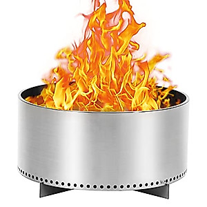 27" Portable Stainless Steel Smokeless Fire Pit with Removable Stand and Ash Pan - For Camping, Backyard, Patio