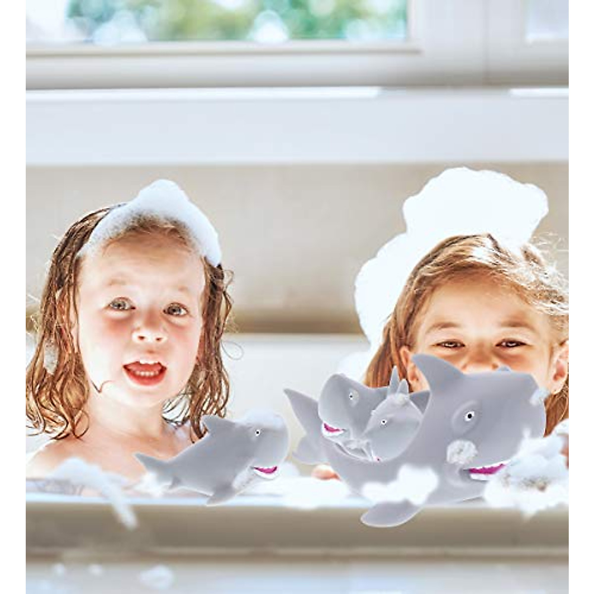 Dollibu Family Animal Bath Squirters 4 Piece Bath Toy Set, Toddler Bath Toys for Bathtime & Water Fun, Girls & Boys Floating Rubber Squirt Toys, Floaty Pool Toys for Toddlers & Kids (Gray)