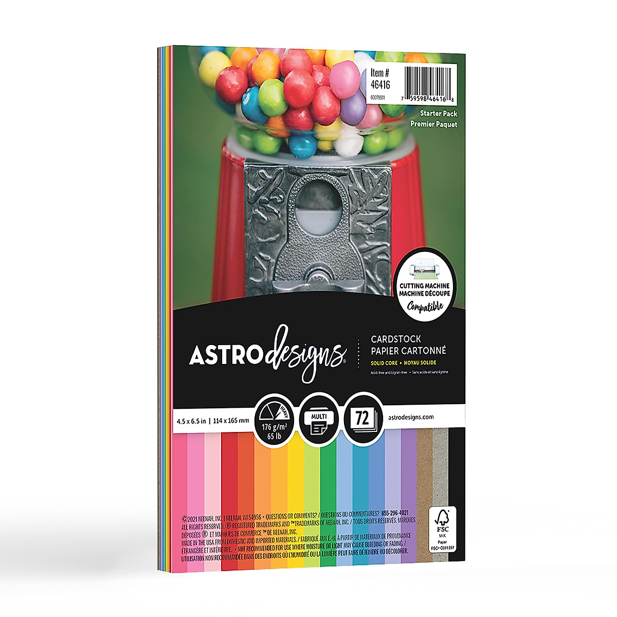 Neenah Astrodesigns/Creative Collection Starter Kit Cardstock, 4.5" x 6.5", 65 lb/176 GSM, 18-Color Assortment, 72 Sheets (46416-03)