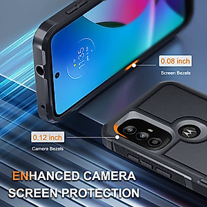 for Motorola Moto G Play 2023, Moto G Pure, Moto G Power 2022 Case with Tempered Glass Screen Protector, 2-in-1 Full Body Heavy Duty Rugged Shockproof Protective Phone Cover, Black Matte