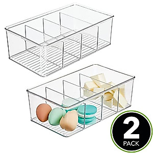 mDesign Plastic Bathroom Storage Organizer Bin with 4 Divided Sections - Holder for Soap, Body Wash, Shampoo, Lotion, Conditioner, Hand Towels, Brushes, Mouthwash - Ligne Collection, 2 Pack - Clear