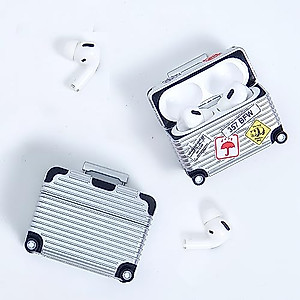 TANGABA for AirPods Pro Case Cover, Luggage Design Protective Cover Case for AirPods Pro, Compatible with AirPods Pro Charging Case for Women Men, Silver