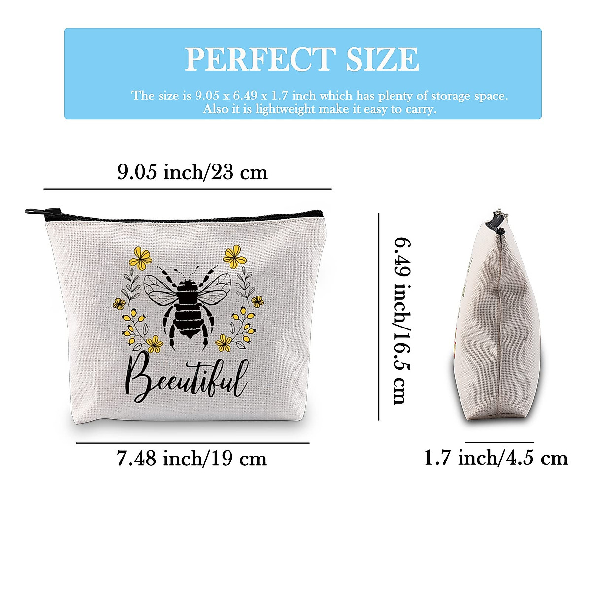 GJTIM Bee Gift Bee Lover Gift for Women Beeutiful Cosmetic Bags Makeup Bags (Beeutiful bag)