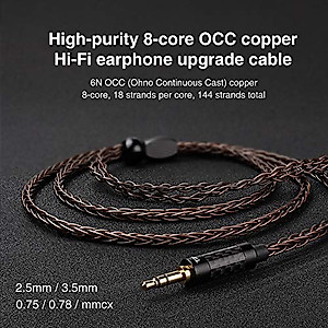 okcsc T4 2pin 0.75mm Earphones Cable IEM Headphones Upgrade Replacement Cable 8 Cores 6N OCC Copper Wires with 3.5mm Stereo Jack Plug-0.75mm,3.5mm Plug