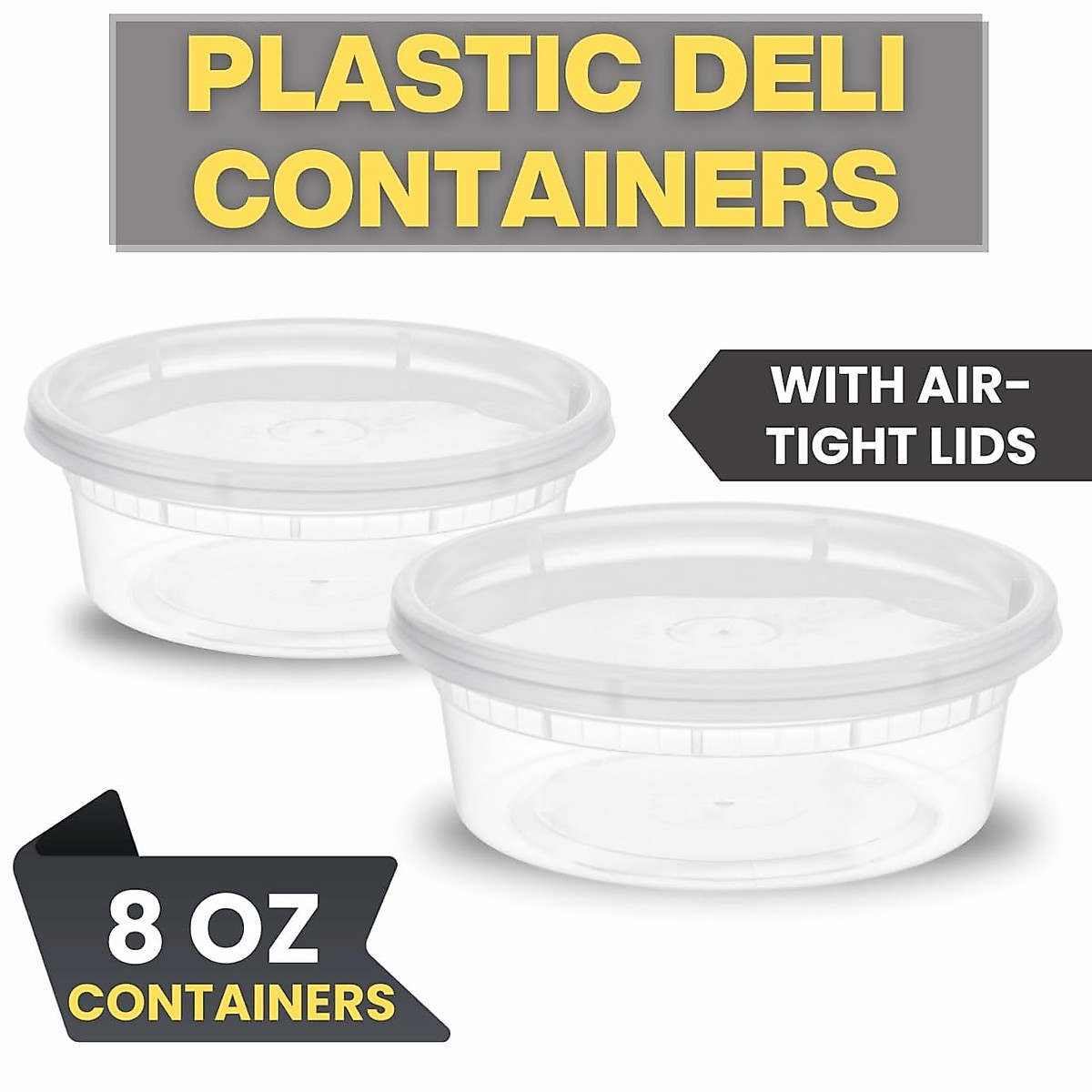 Smygoods 8oz Plastic Deli Containers with Lids - 20ct - BPA Free - Leakproof - Stackable - Microwave and Freezer Safe - Clear