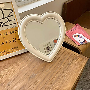 BinaryABC Heart Makeup Mirror Cosmetic Mirror Wall Desktop Mirror Bedroom Mirror,Valentines Day Gift(White)