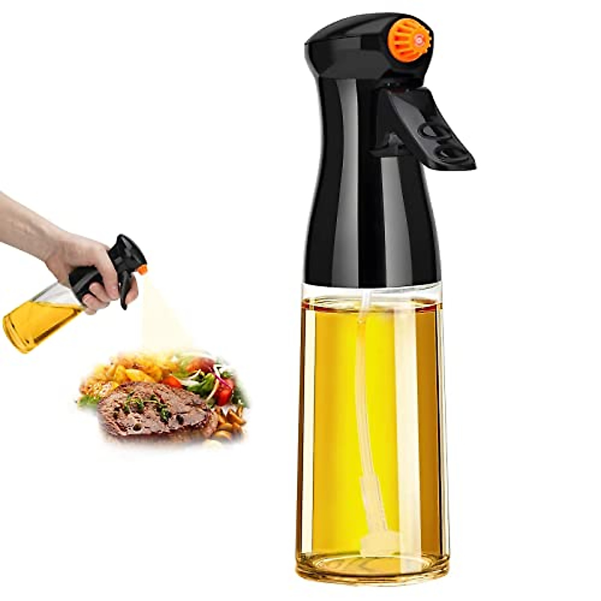 210ml Glass Olive Oil Sprayer for Cooking - Oil Dispenser Bottle Spray Mister - Refillable Food Grade Oil Vinegar Spritzer Sprayer Bottles for Kitchen, Air Fryer, Salad, Baking, Grilling, Frying