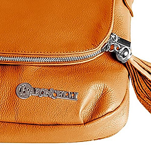 Baroncelli Italian Light Brown Leather Purse for Women with Long Strap Genuine Leather Made in Italy