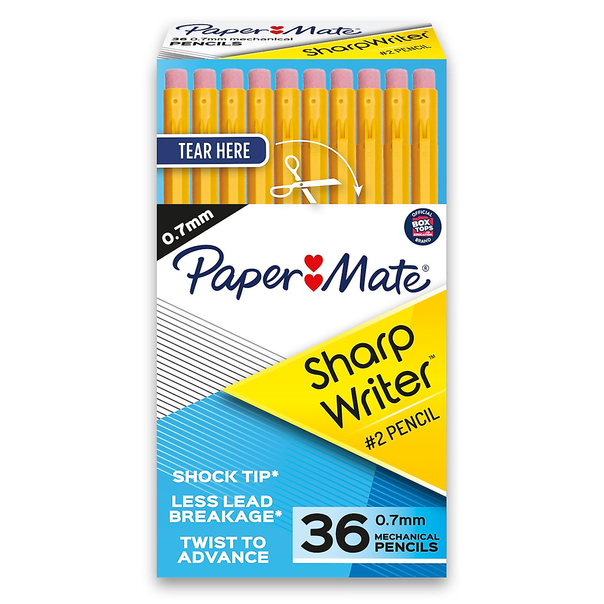 Paper Mate Mechanical Pencils, SharpWriter Pencils, 0.7mm, HB #2, Yellow, 36 Count