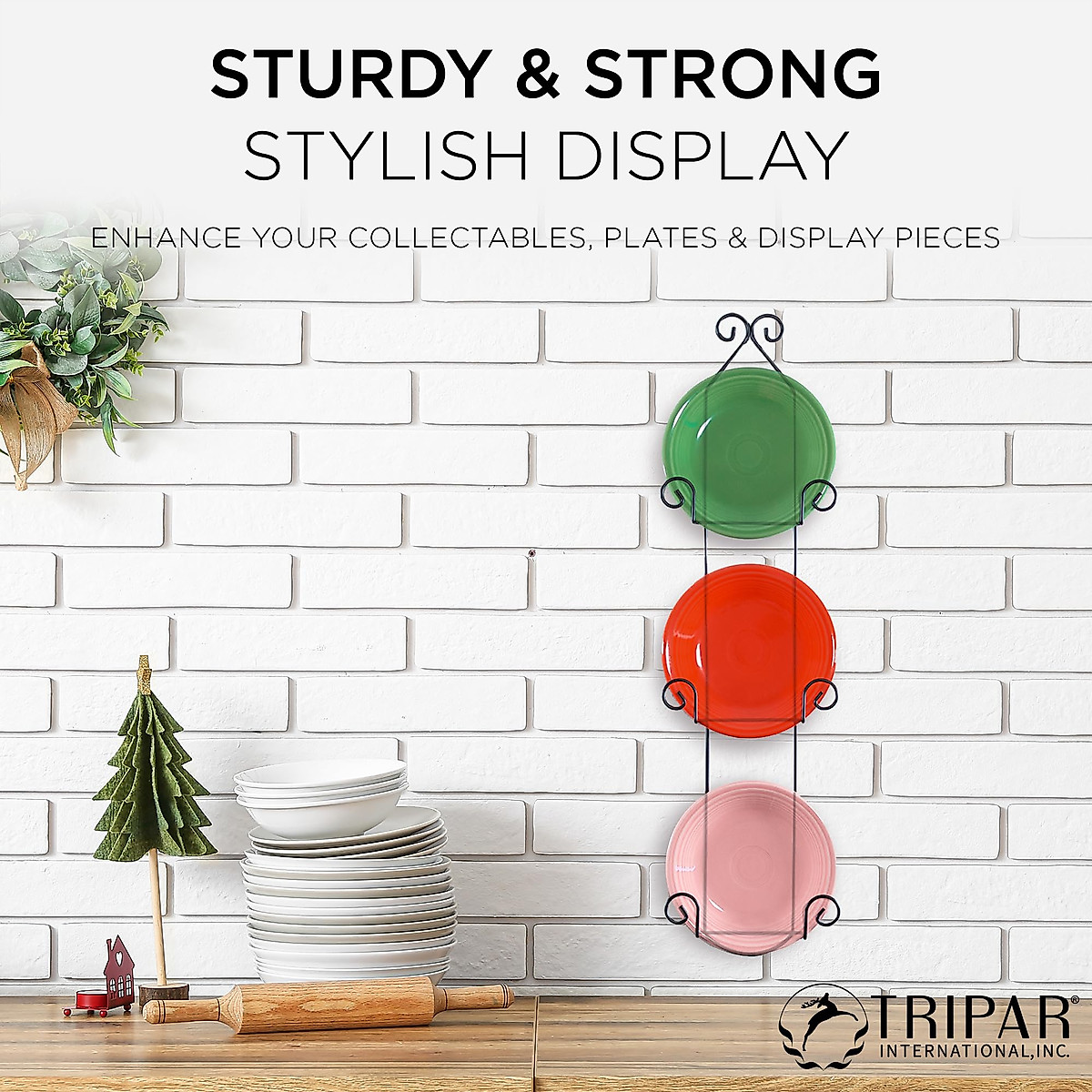 Tripar 3 Tier Vertical Black Plate Rack for Collectible Plates, Plaques, Dishes, & China