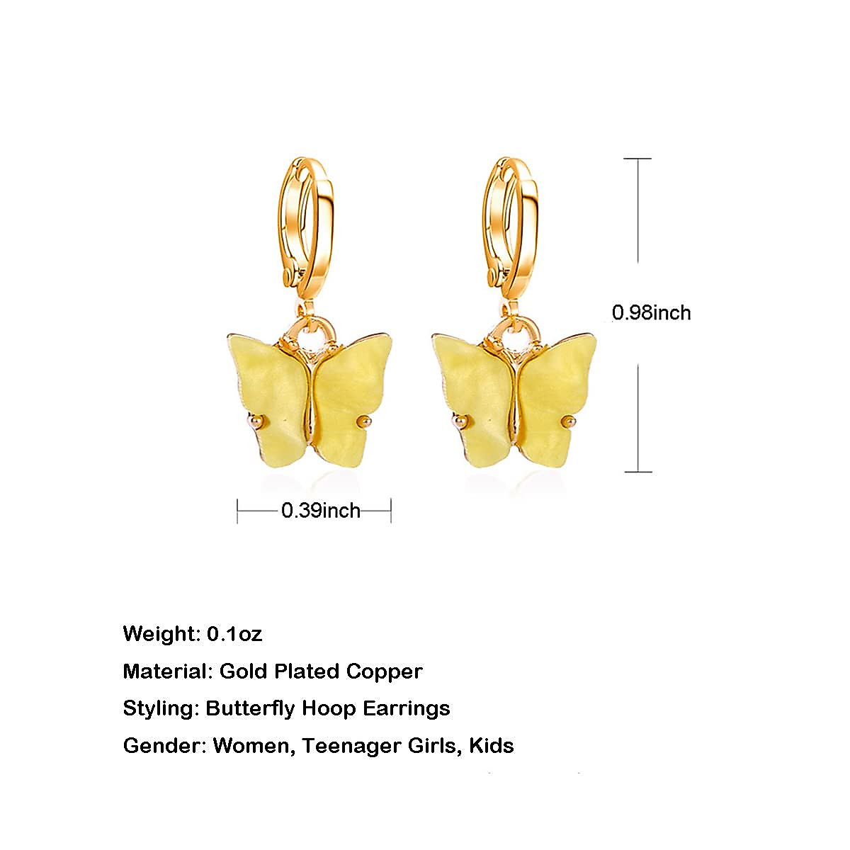 Small Gold Hoop Butterfly Earrings, DORAFO 6 Pairs Colorful Gold Huggie Hoop Dangle Earrings, Cute Dangling Acrylic Butterfly Earrings Set for Women - Mix Colors