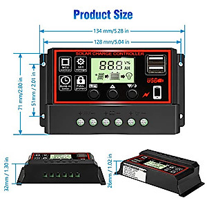 [Upgraded] 30A Solar Charge Controller, Black Solar Panel Battery Intelligent Regulator with Dual USB Port 12V/24V PWM Auto Paremeter Adjustable LCD Display (30a)