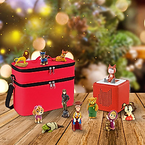 Bevegekos Carrying Storage Travel Bag for Toniebox/Storypods Accessories, for Tonie Figures, Charging Station & Headphone, Case Only (Large, Red)