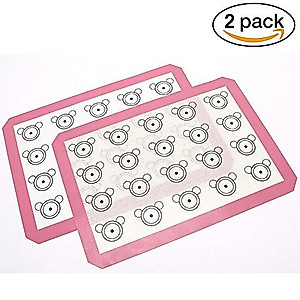 INCHANT Silicone Macaron Baking Mat, Half Sheet Size With 20 Macaron Spaces, Non Stick Silicon Liner for Bake Pans & Rolling - Macaroon/Pastry/Cookie Making, Set of 2, Pink