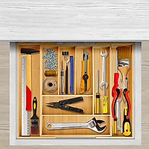 ZROOY Expandable Bamboo Kitchen Silverware Organizer Drawer for Utensils Holder and Cutlery, 8 Compartments for Drawer Tray with Grooved Drawer Dividers , Flatware and Kitchen Utensils (Natural)