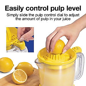 Proctor Silex Alex's Lemonade Stand Electric Citrus Juicer Machine and Squeezer, for Lemons, Limes and Oranges, 34 oz, Includes 2 Reamers & Recipe Book, Yellow (66341)