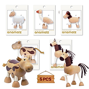 Cow Wooden Animal Toys for Toddler, Fun and Posable Wooden Farm Toy, Wooden Toys, Wood Farm Animals, Early Education Boys and Girl, Bendable Figures Farm Toys Set