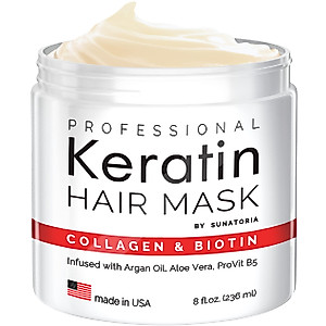 Professional Keratin Hair Mask - Made in USA - Nourishment Treatment for Hair Repair & Beauty - Biotin Collagen Coconut Oil & Pro-Vitamin B5 Protein Mask - Hair Vitamin Complex