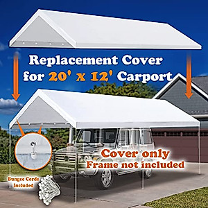 Strong Camel Carport Conopy Cover 12 x 20 Feet Replacement Tent Garage Outdoor Top Tarp Car Shelter with Ball Bungees (with Edge, Frame Not Included)