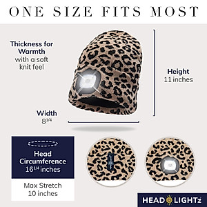 HEAD LIGHTZ Headlightz by Roq Innovation - Beanie with Light, Unisex LED Beanie Hat with Light Built in, Rechargeable, Leopard