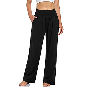 UEU Women's Plus Size High Waisted Yoga Pants 2XL Casual Loose Fit Lounge Wide Leg Sports Athletic Sweat Pants with Pockets(Black,XXL)