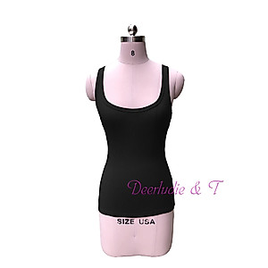 Deerludie & T Womens Scoop Neck Ribbed Tank Tops Low Cut Solid Sexy Summer Sleeveless Henley Shirts U-Black M