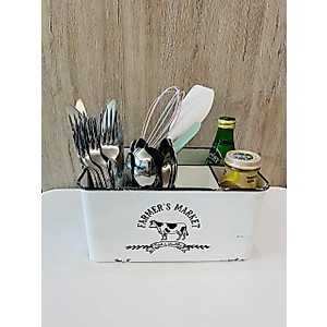 Distressed White, Portable Versatile Metal Storage Caddy Organizer with 6 Compartments & Handle - Perfect for Organizing Kitchen Utensils, Office Supplies, Bathroom Essentials & Bedroom Knick-Knacks