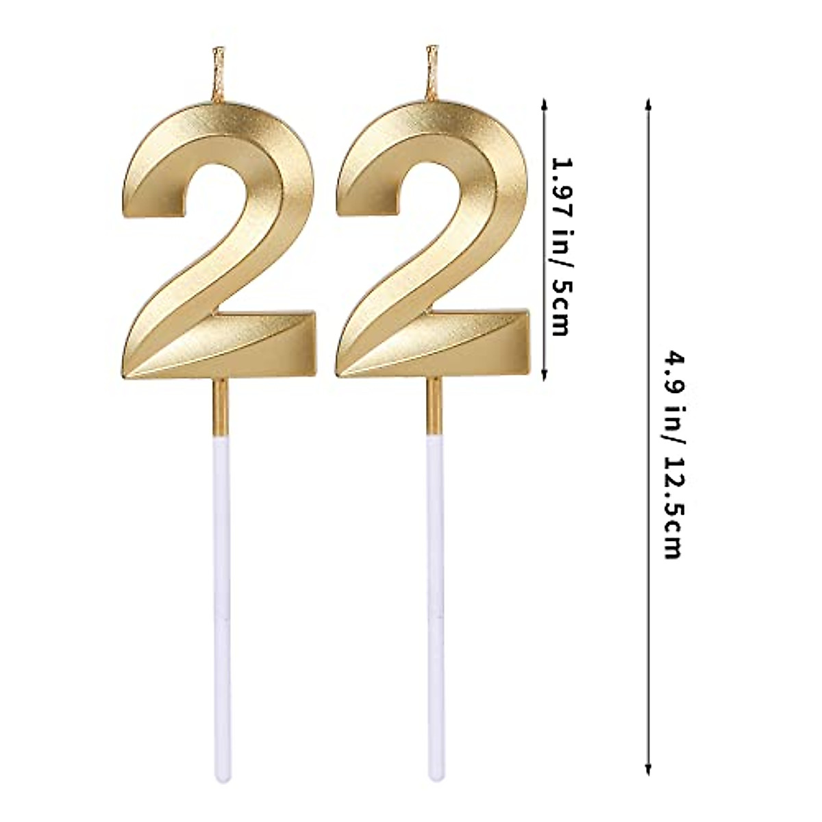 Gold 22nd Birthday Candles for Cakes, Number 22 Candle Cake Topper for Party Anniversary Wedding Celebration Decoration