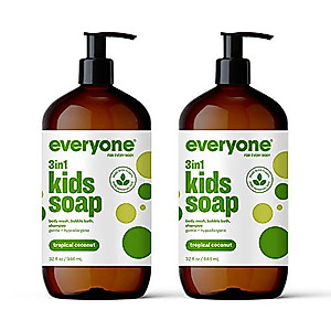 Everyone 3-in-1 Kids Soap, Body Wash, Bubble Bath, Shampoo, 32 Ounce (Pack of 2), Tropical Coconut Twist, Coconut Cleanser with Plant Extracts and Pure Essential Oils