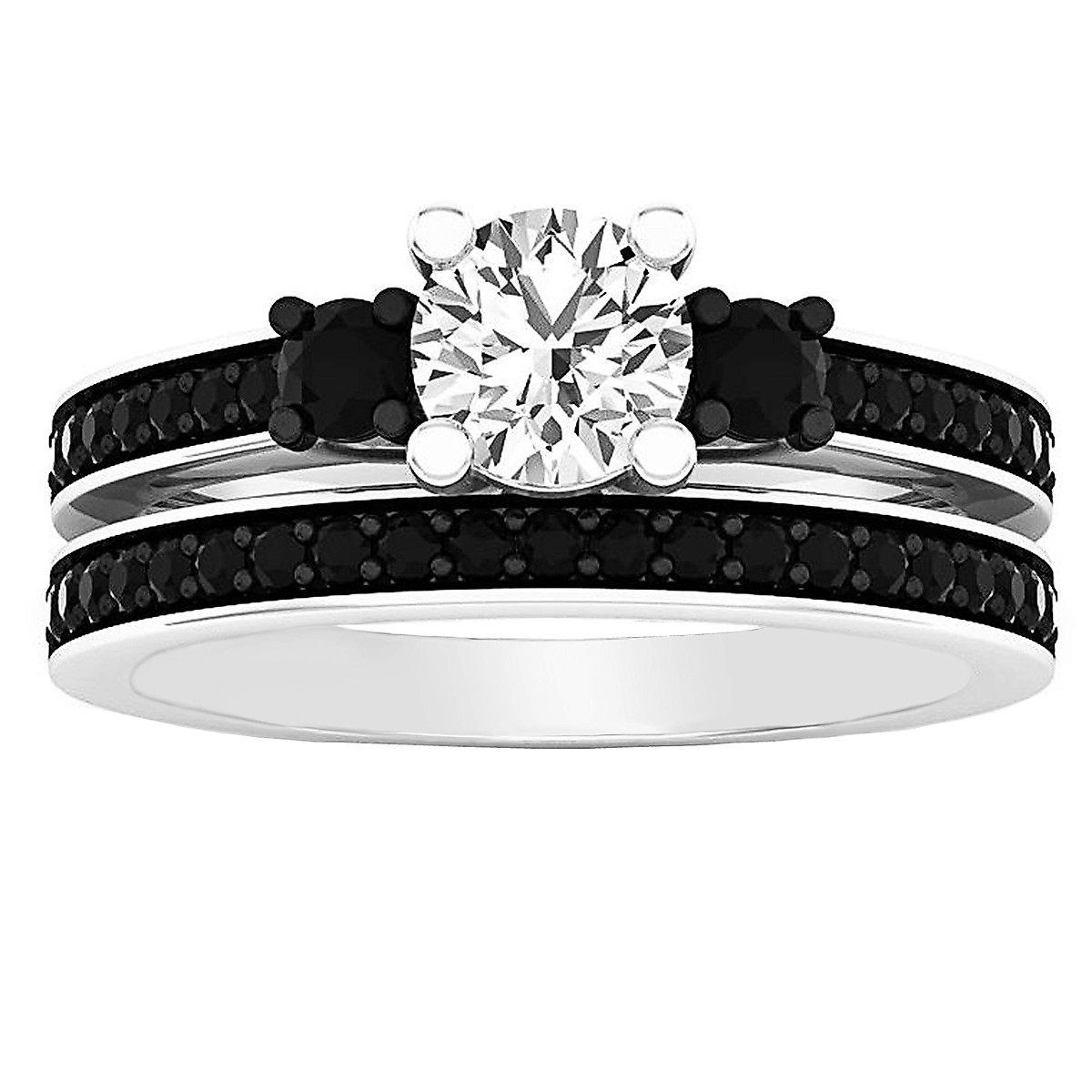 Dazzlingrock Collection 5 mm Round White Sapphire & Black Diamond 3 Stone Ring Set in 925 Sterling Silver Size 7