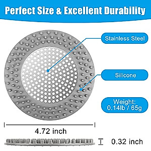 Shower Drain Hair Catcher/Shower Drain Cover/Tub Drain Hair Catcher, Stainless Steel Silicone Shower Hair Catcher for Bathtub Drain, Shower Drain Hair Trap Hair Stopper Shower Accessories