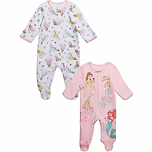 Disney Princess Belle Aurora Cinderella Newborn Baby Girls 2 Pack Zip Up Sleep N' Plays/Pink 0-3 Months