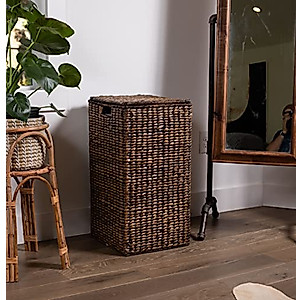 BIRDROCK HOME Single Laundry Hamper with Liner and Lid - Brown Wash - Hand Woven Natural Seagrass Fiber - Organize Clothes Storage - Easy Transport - Single Basket - Liner Bag