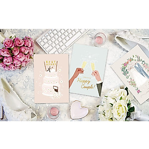 Wedding Cards for the Bride and Groom with Envelopes 5”x7”, Pack of 10 Assorted Cards, Blank Notes for Wedding Congratulations Card Bridal Showers Engagement Parties, Chic Designs with Real Gold Foil