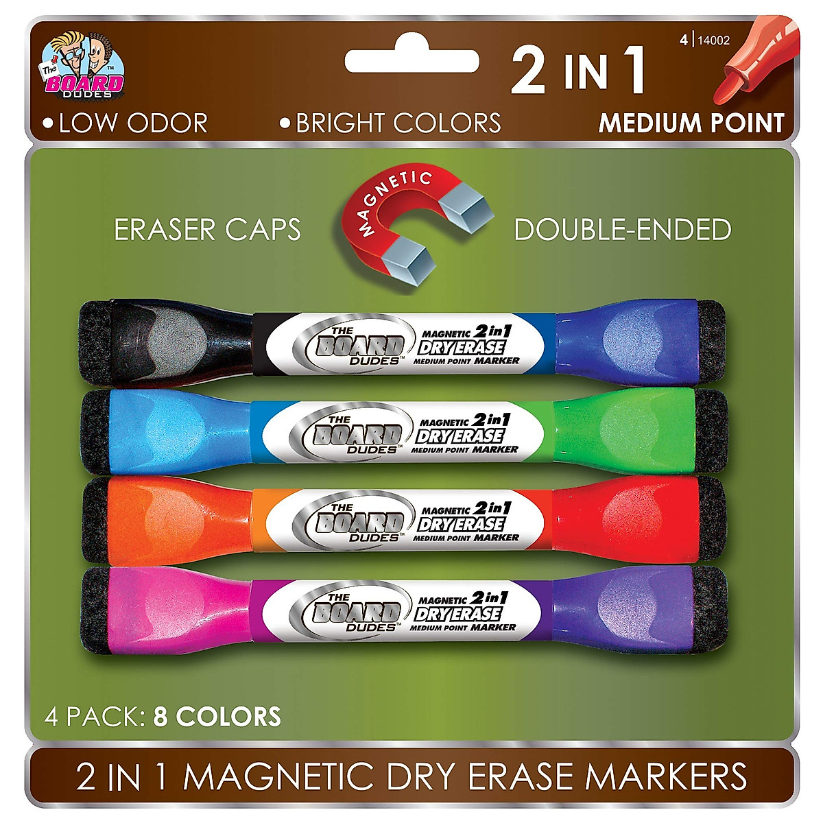 The Board Dudes 2 in 1 8 colors: Double - Ended 4 Magnetic Dry Erase Markers