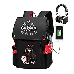 Yunbei Genshin Impact Backpack Hu Tao School Bags Klee Backpack Zhongli Bookbag Qiqi Laptop Daypack (Hu Tao, One Size)