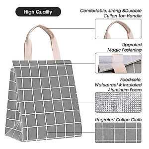HOMESPON Reusable Lunch Bag Insulated Lunch Box Canvas Fabric with Aluminum Foil, Lunch Tote Handbag for Women,Men,School, Office (Grey Plaid)