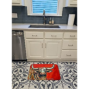 Caroline's Treasures See Red Longhorn Cow Machine Washable Memory Foam Mat doormats, Multicolor