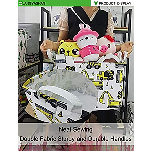 LANGYASHAN Rectangular Storage Bin Collapse Canvas Fabric Cartoon Storage Basket with Handles for Organizing Home Kitchen Boys and Girls Toys Office Closet Shelf Baskets (Rec Engineering Vehicle)