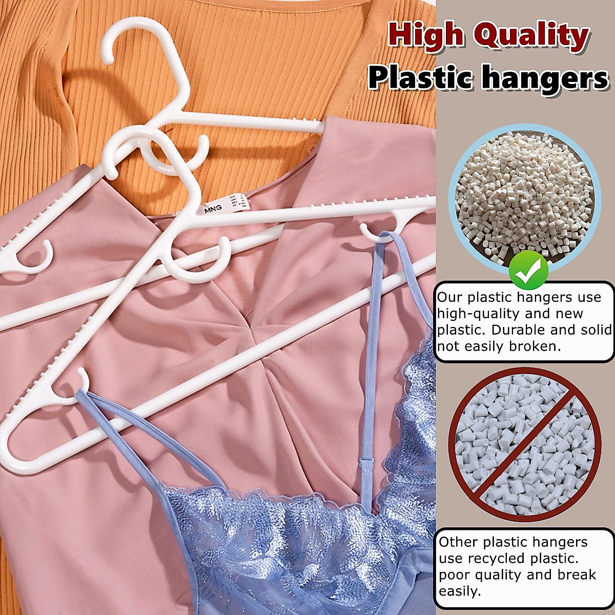 Amber Home 36 Pack Super Heavy Duty Plastic Hangers, White Plastic Hangers Non-Slip for Coat Jacket and Shirt, Non-Slip Pants Bar, Thick Strong Plastic Clothes Hangers with Hook for Scarves and Belts