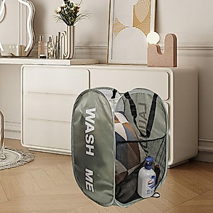 Buenod Mesh Popup Laundry Hampers, Collapsible Laundry Baskets, 2 Pack Clothes Hampers for Home, Bathroom, College Dorm, RV Cruise, Travel (Gray + Blue)