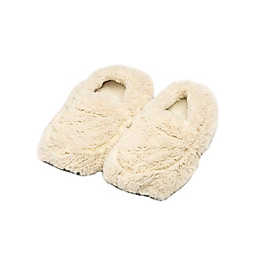warmies Microwaveable House Slippers for Women - Womens Shoe Sizes 6-10 - Plush, Soft & Fuzzy Indoor Slippers with Backs & Non-Slip Memory Foam Soles - Cozy Warm Ladies Slipper for Winter - Cream