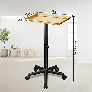 Chetunju Golden Salon Tray Premium Aluminum Rolling Tray Adjustable Height Use for The Tattoo Tray Hairstylist Tray with Wheels Salon Tray spa(Golden)