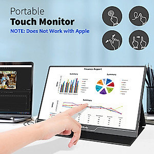 FYHXele 15.6" Portable Monitor, Touchscreen Monitor, FHD 1080P IPS Ultra Slim Gaming Monitor, Eye Care Display, 1x Mini-HDMI 2xUSB Type-C for Laptop PC Phone, Touch Not for iOS