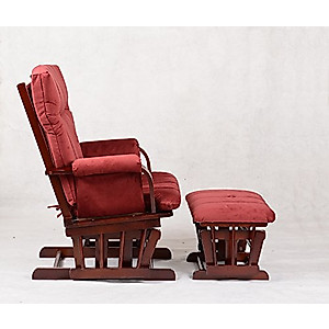 Artiva USA AF20203-MRS Home Deluxe Marsala Super Soft Microfiber Cushion Cherry Wood Glider Chair and Ottoman Set, Red