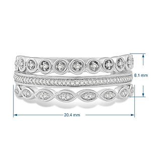 Jewelili Sterling Silver 1/6 Cttw Natural White Round Diamonds Stackable Anniversary Ring, Size 7