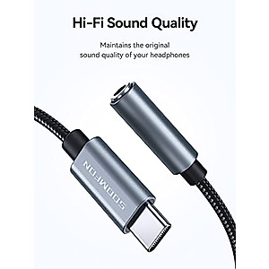 SOOMFON USB C to 3.5mm Audio Headphone Adapter USB Type C to Aux Female Headphone Jack Adapter Hi-Res DAC Dongle Cable for Samsung Galaxy S21 S20 Ultra, Pixel 4 3 2 XL, iPad Pro and More